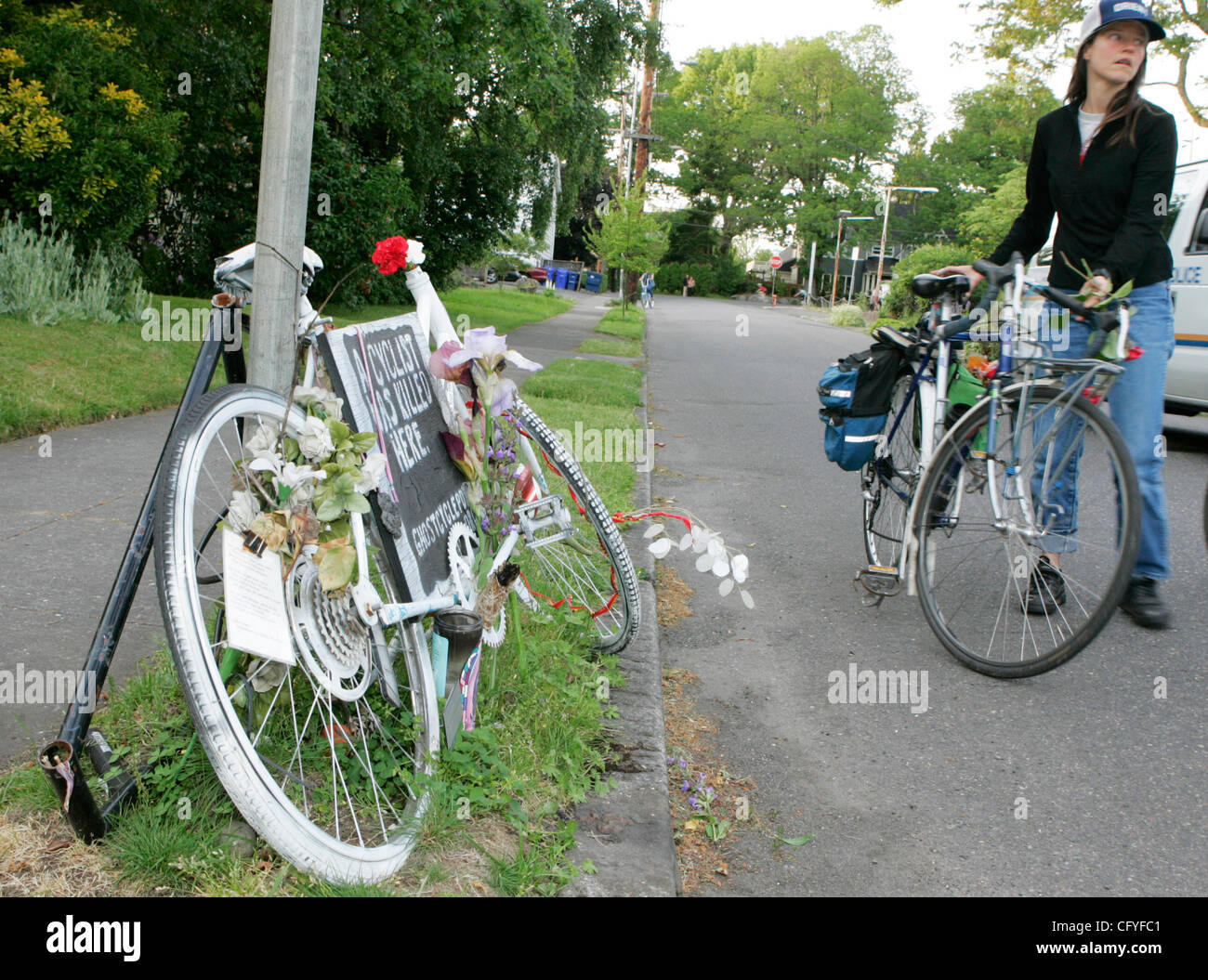 May 16, 2007 - Portland, OR, USA - A white painted "ghost bike ...