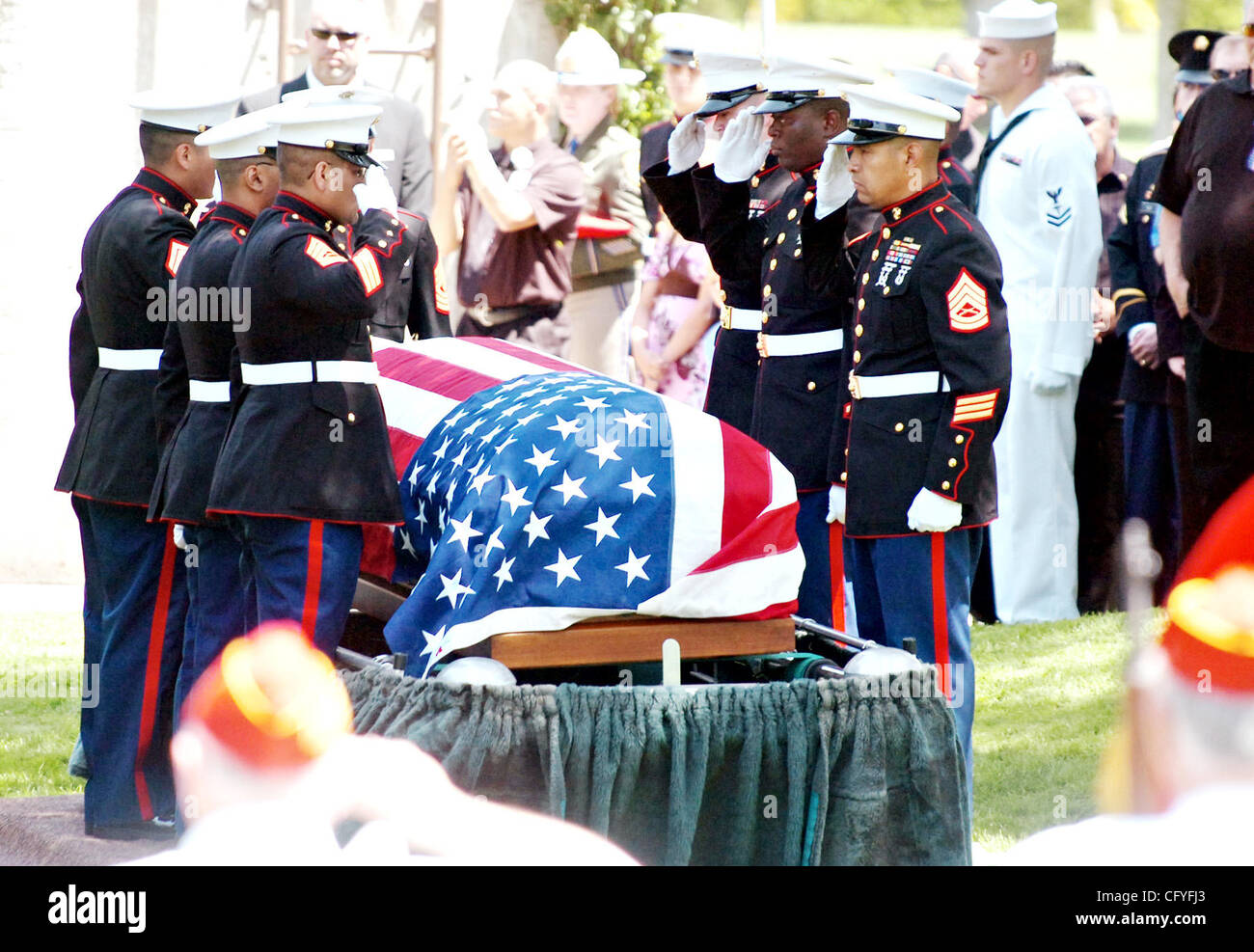 Marines salute the coffin of fallen Marine Cpl. Charles Palmer II ...