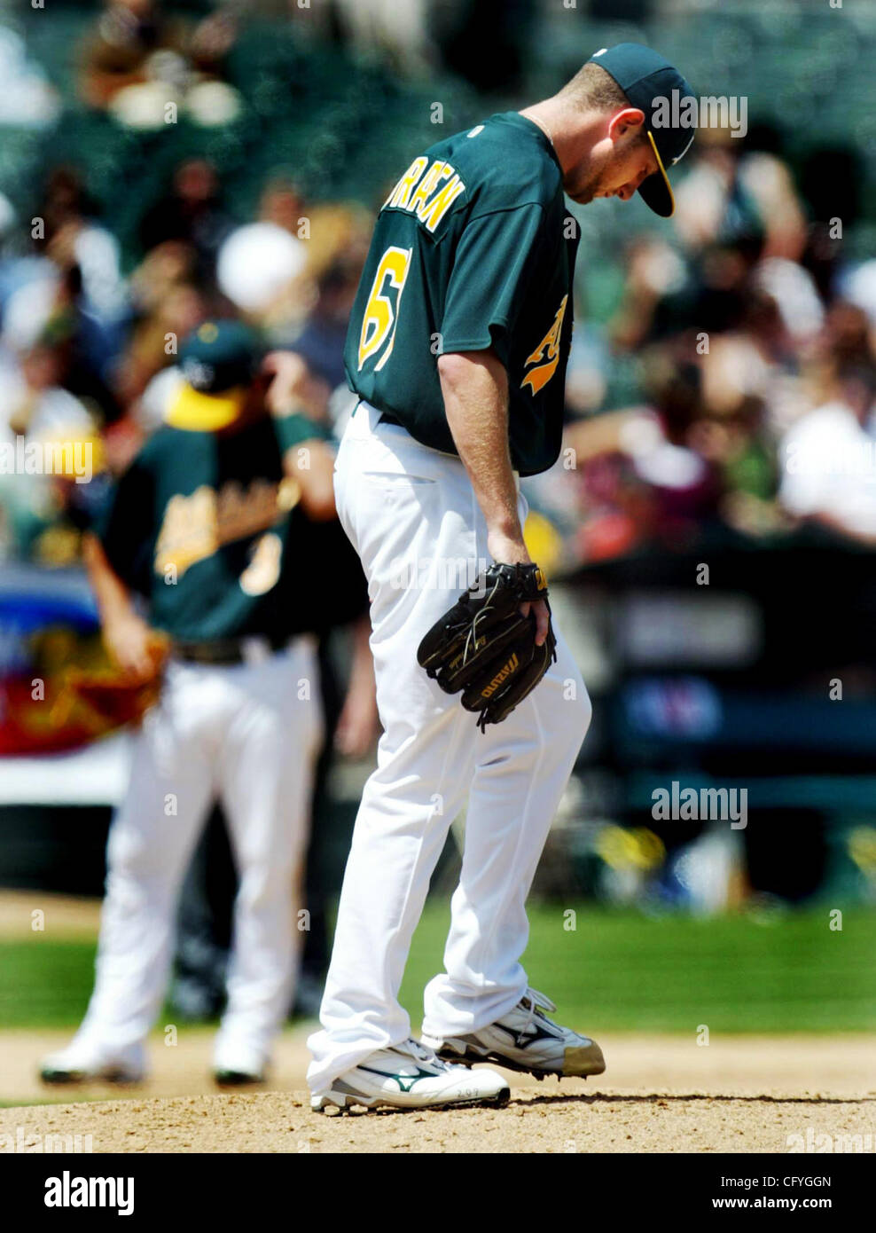 Oakland Athletics' starting pitcher Dallas Braden kicks the mound after ...