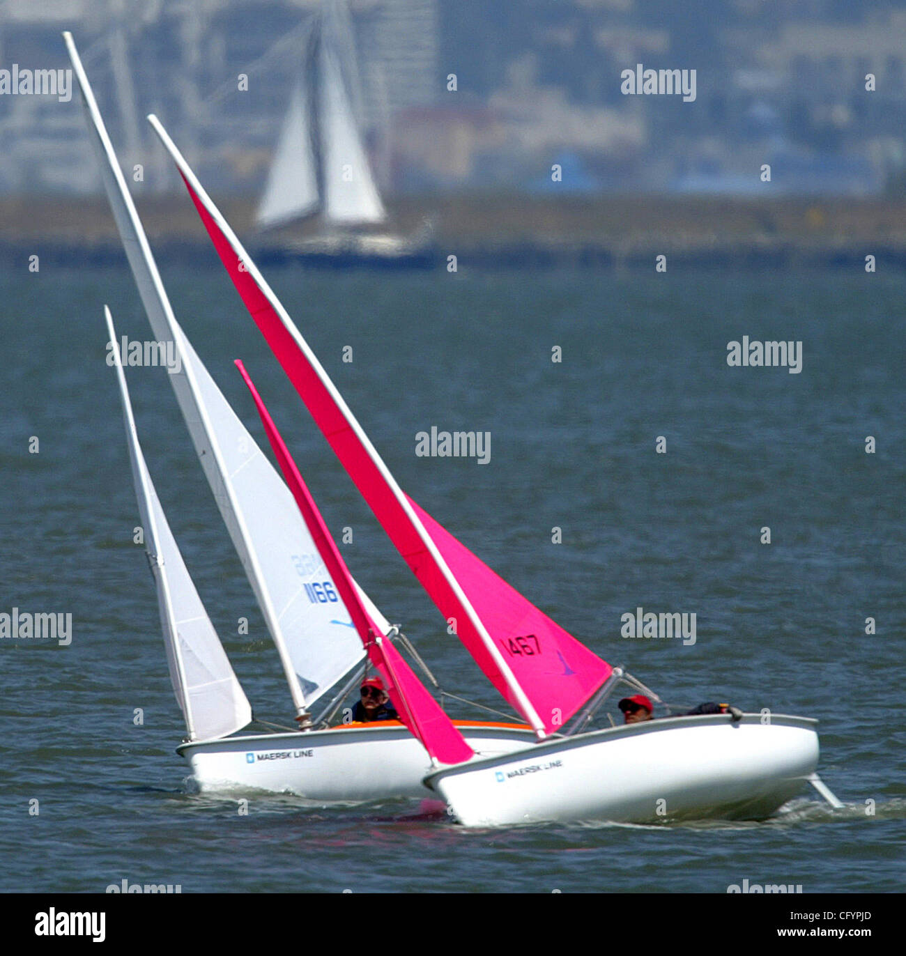 Disabled sailors Ted Abbott (left) and Greg Williams race along side ...