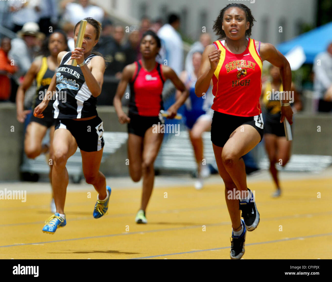 Berkeley's Erin Johnson, right, and Hercules' Arianna Mathews spring ...