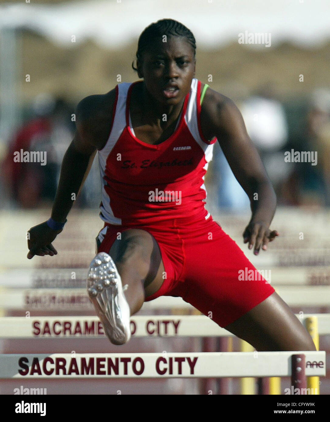 Julian Purvis of St. Elizabeth clears the hurdles to finish in first ...