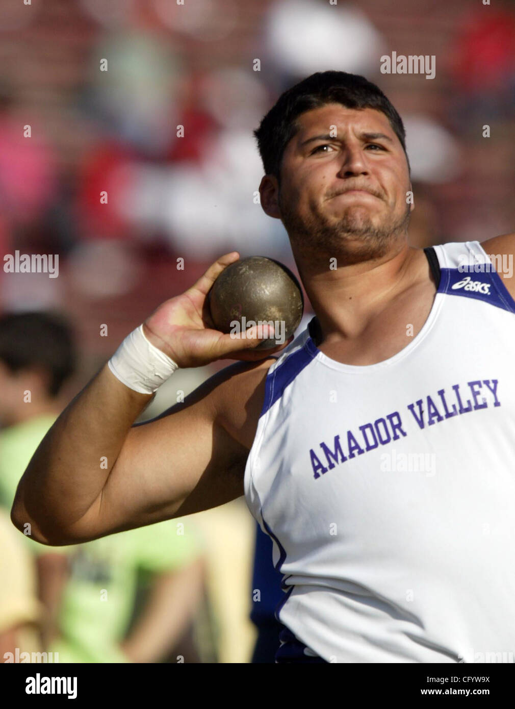 Daniel Romero of Amador Valley prepares his throw during the boys shot ...