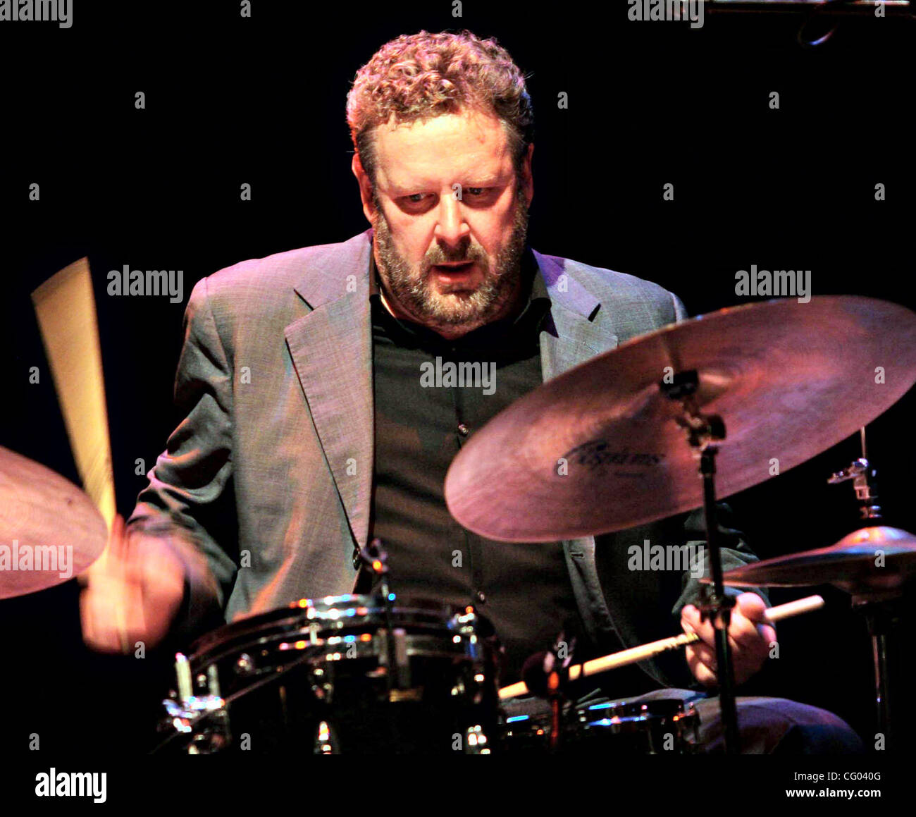 Jeff Hamilton takes a drum solo as he performs with jazz pianist and ...