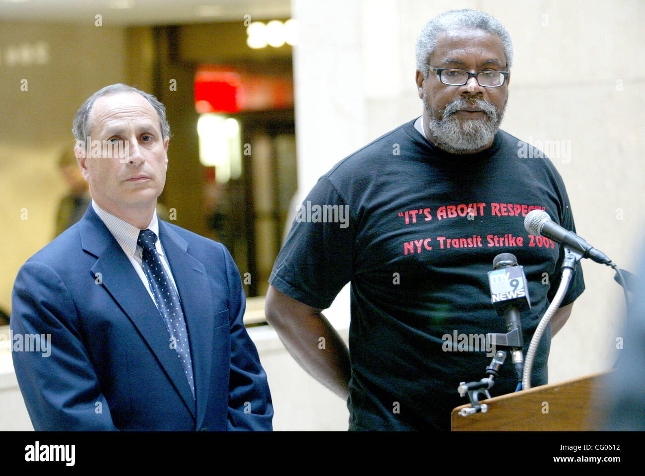 Elliot (Lee) Sander, MTA CEO and IBT Local 808 Secretary Chris Silvera ...