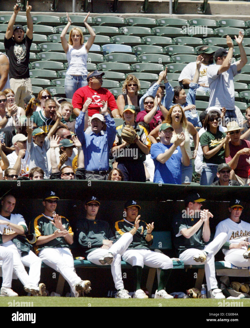 A's fans along with the pitching dugout celebrate Jack Cust's fourth ...