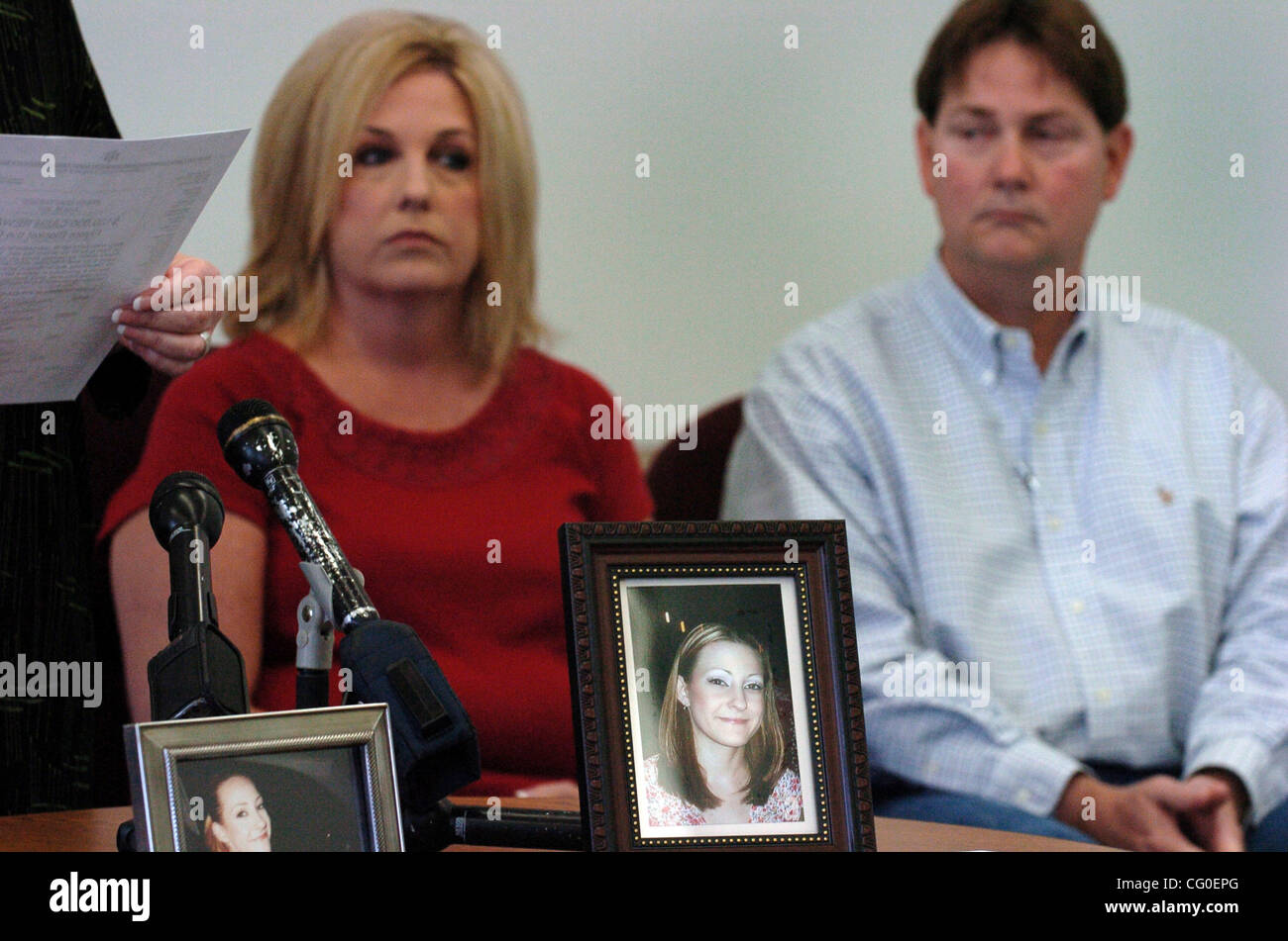 A photo of Amber Belken is displayed during a press conference Tuesday ...