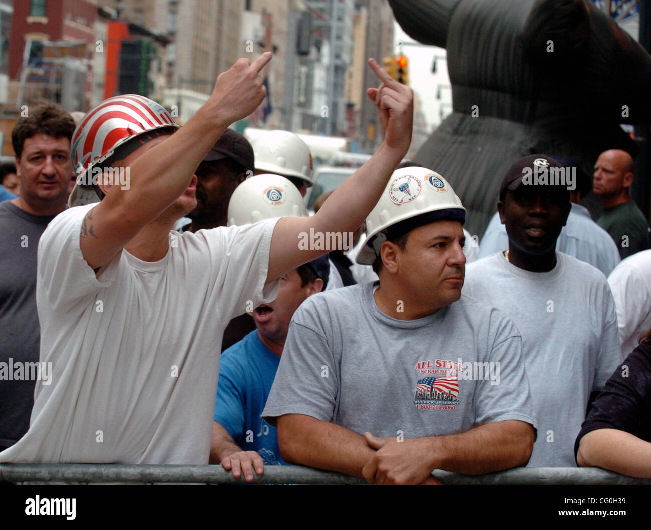 Nick Serra, of Queens, a member of Local 45, gives the finger to scabs ...