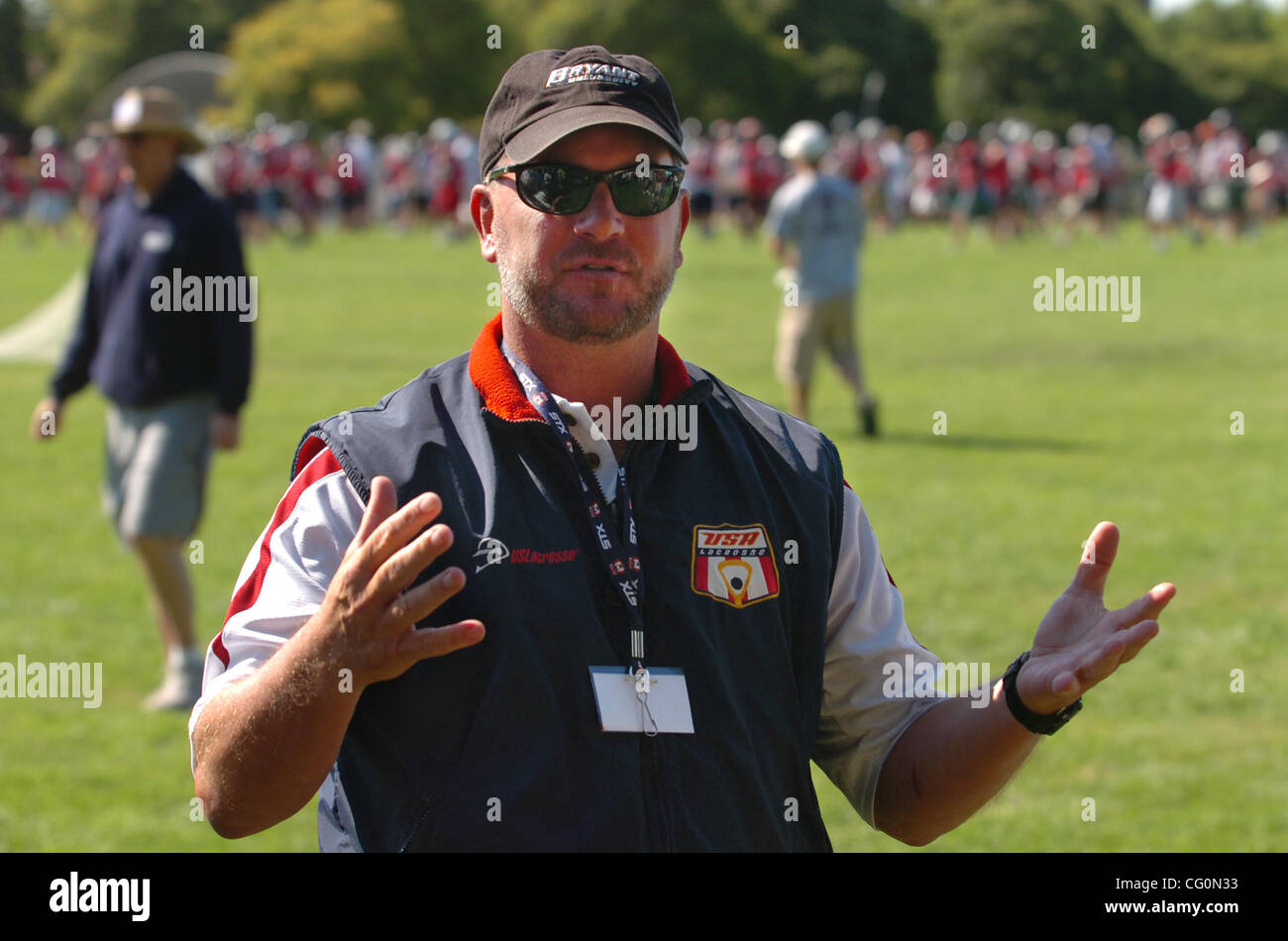 Former Duke lacrosse head coach Mike Pressler speaks to parents during ...