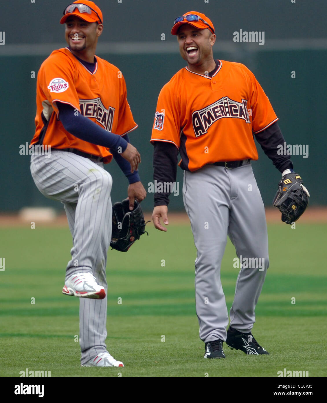 Los Angeles Angel Francisco Rodriguez, left, clowns around with Detroit ...