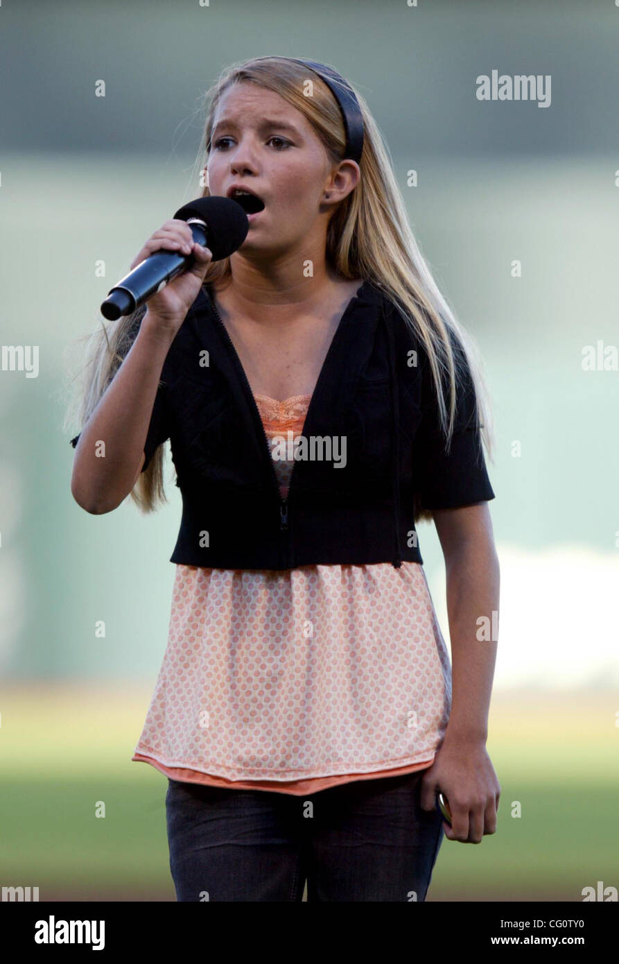 Sarah Lessard, 12, Vallejo sings the national anthem before the game ...