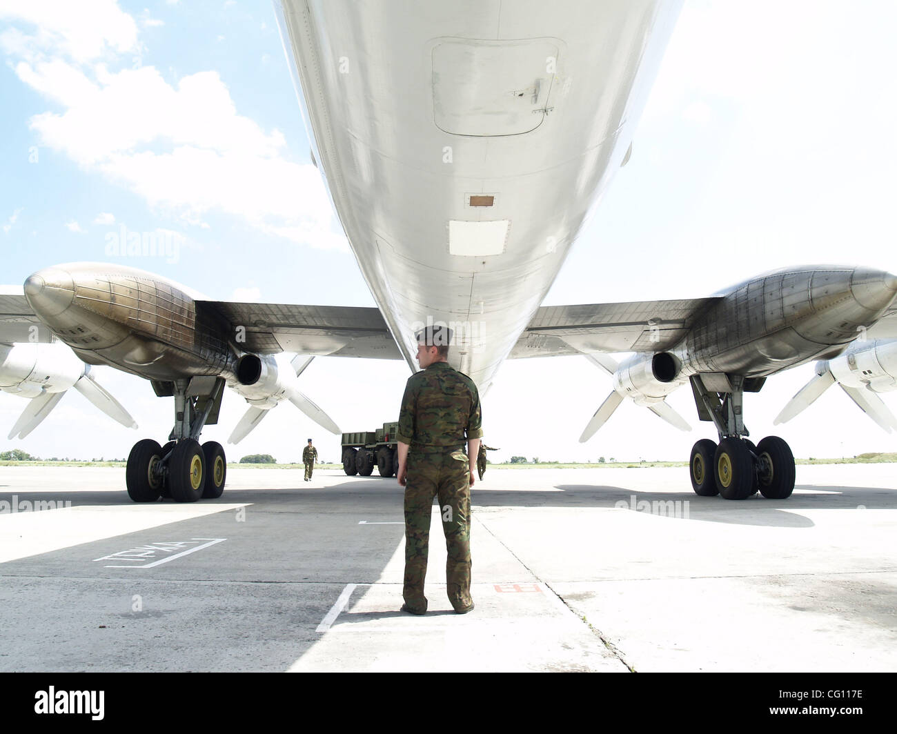 Russian Air Force Tu-95MS strategic bombers at the air base in town of ...