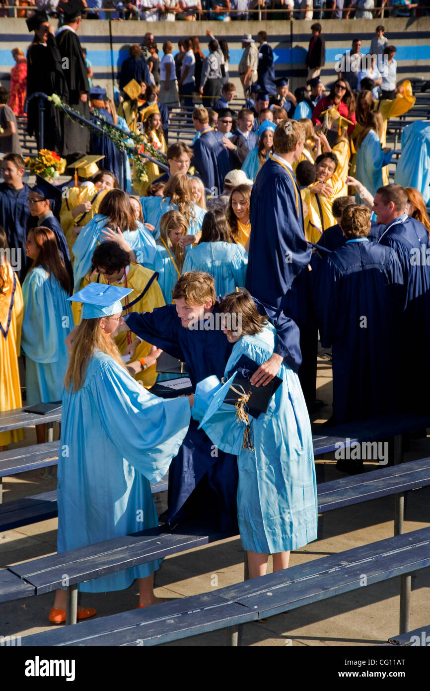 Group adolescents celebrating after graduation hi-res stock photography ...