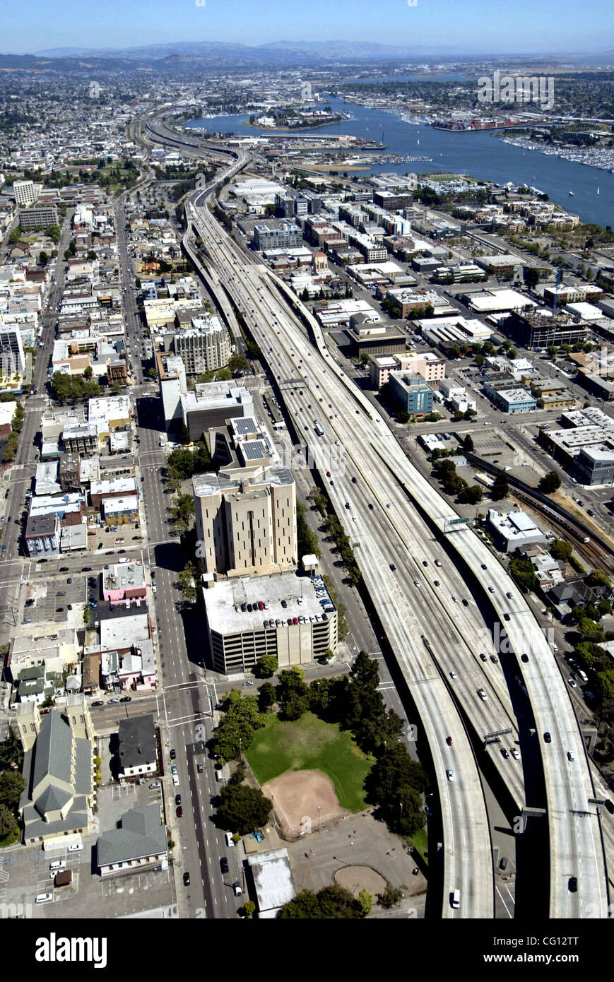 An aerial view of Interstate 880 is seen looking south on Saturday ...