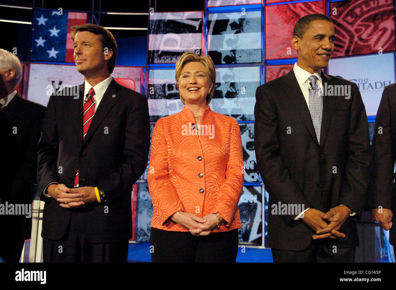 Democratic presidential candidates from left John Edwards, Sen. Hillary ...