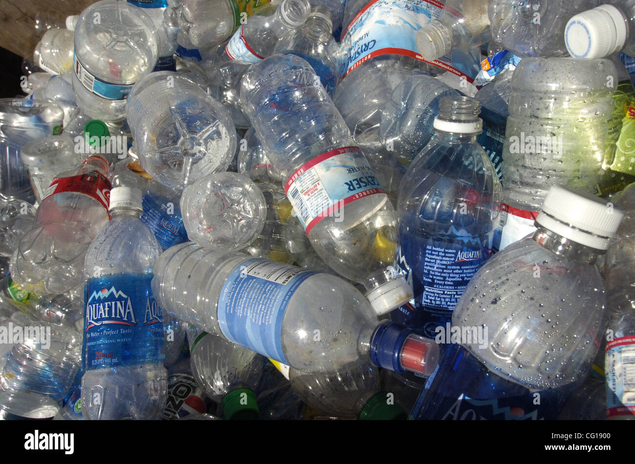 Plastic water bottles being recycled at Pacific Rim Recycling in ...