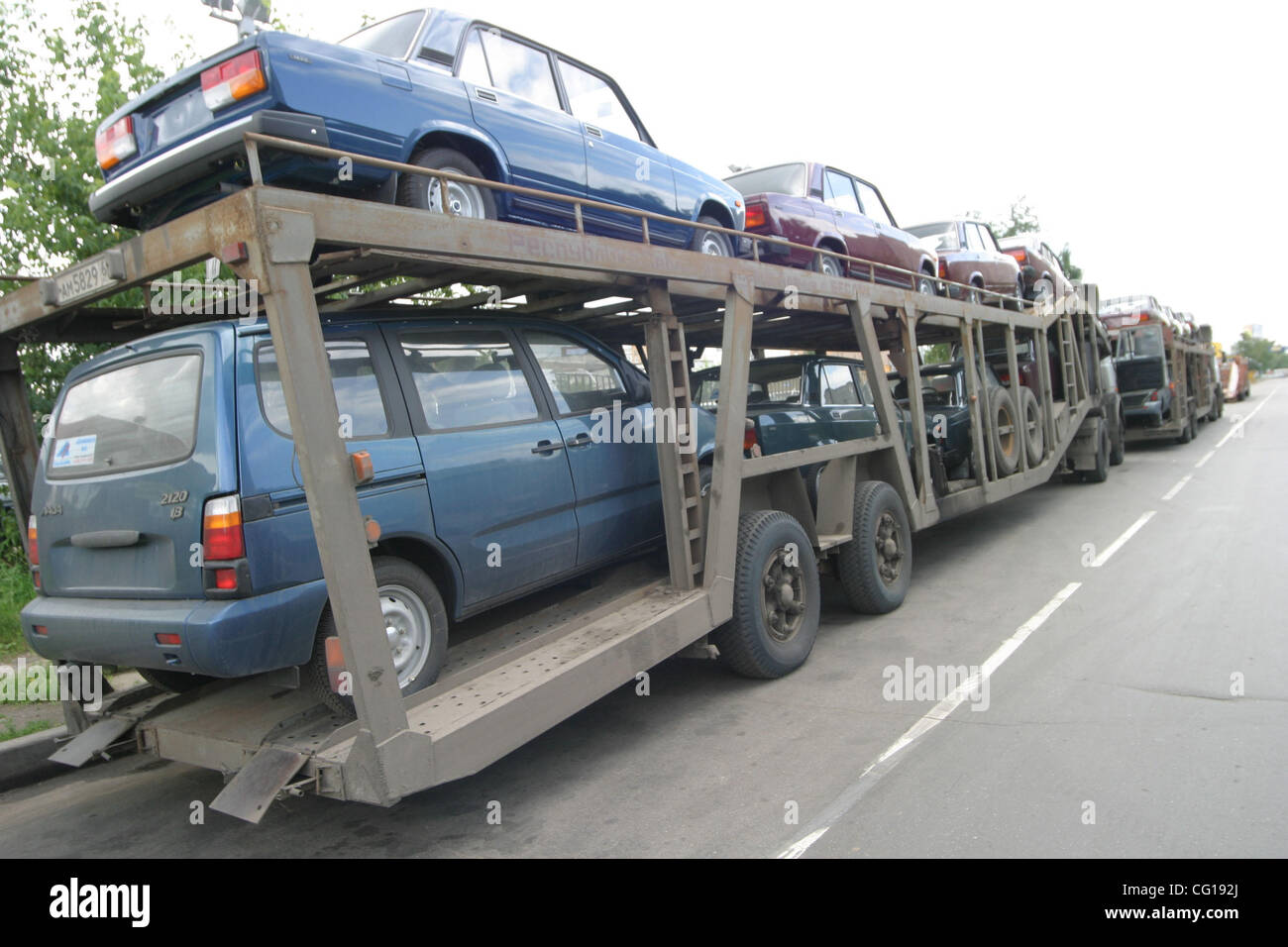 Transportation of LADA cars made by Avtovaz company Stock Photo - Alamy