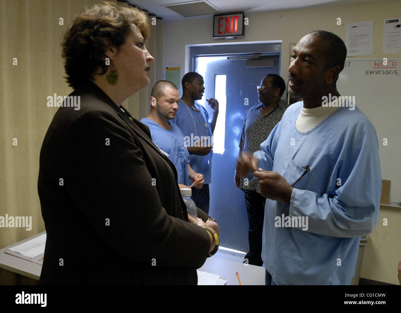 Shannon Swain speaks to Gregory Purvis, 48, of Placerville, following a ...