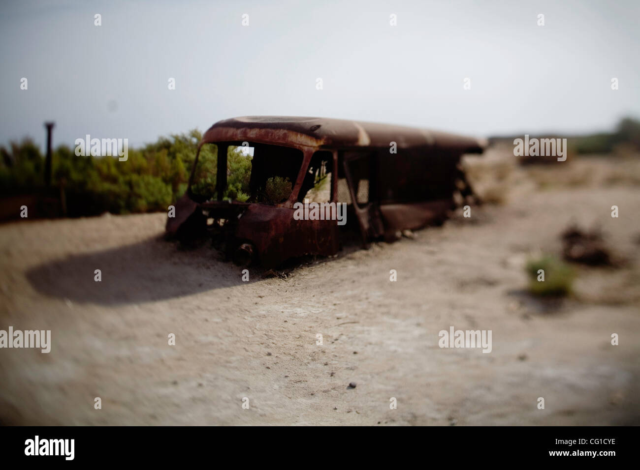 July 31, 2007 Bombay Beach, CA The remains of a rusted out bus at ...