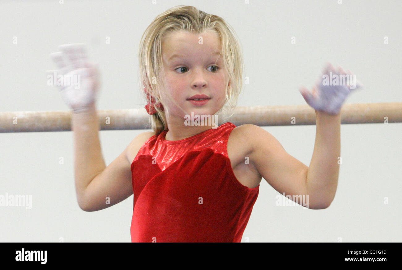 August 14, 2007 San Marcos, CA,USA KAYLA NEAL,7, chaulked up her hand ...