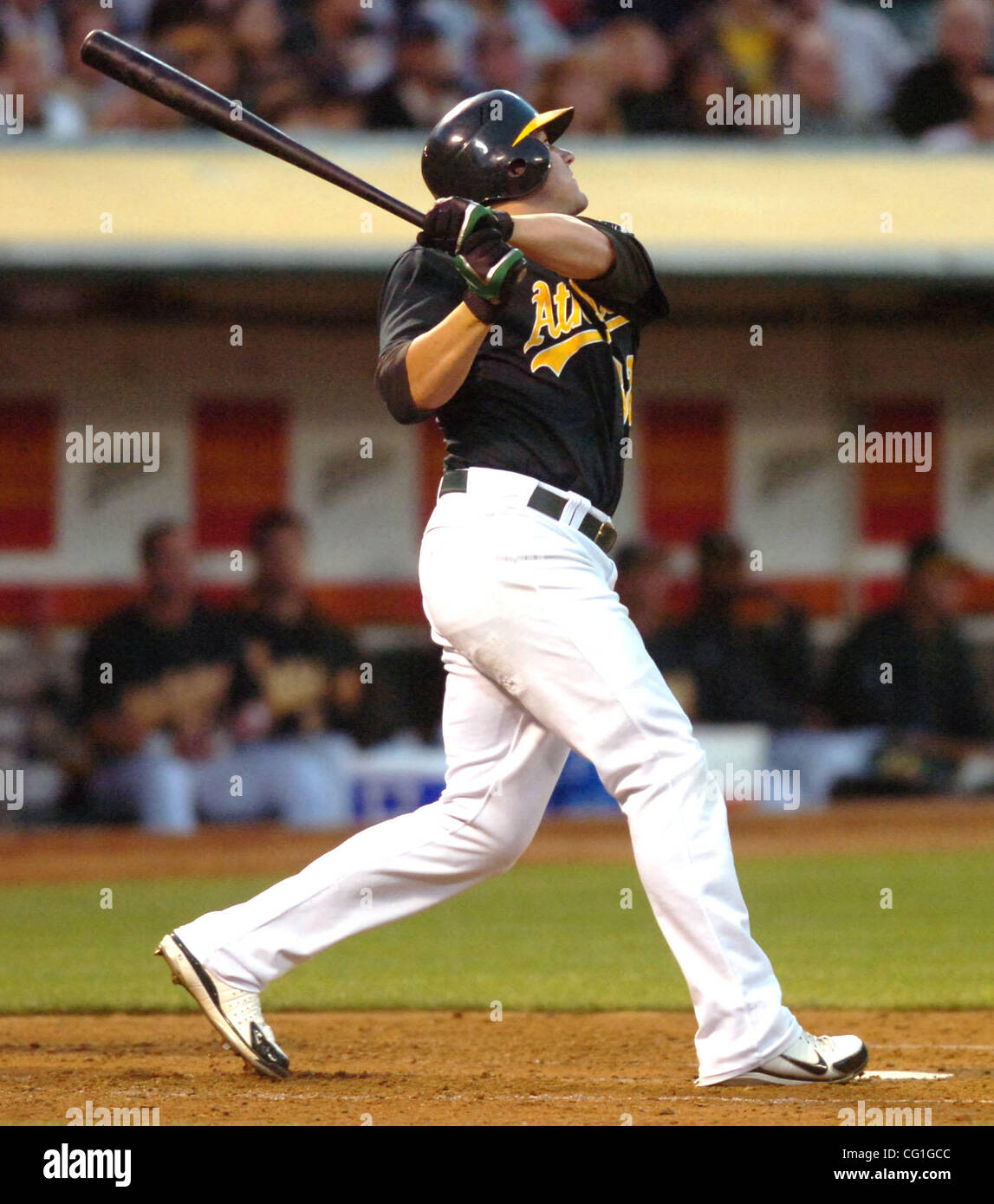 Oakland Athletics' Jack Cust watches after hitting his second home run ...