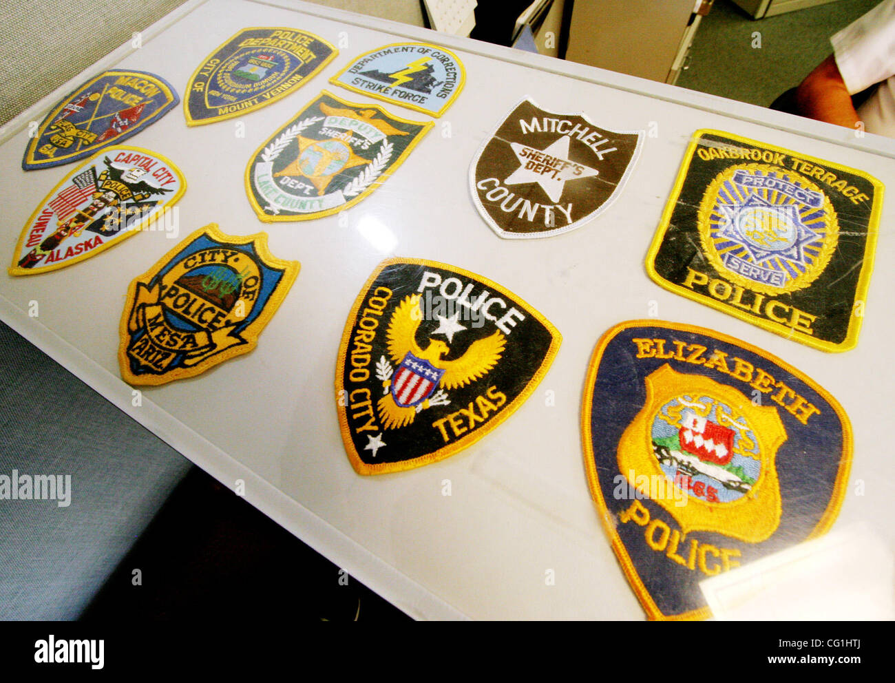 Police patches in display at the San Ramon Police Department Stock ...