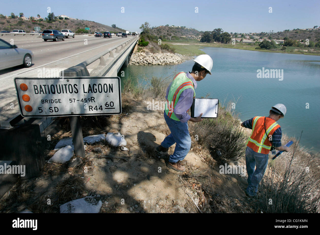 Aug 21, 2007, Carlsbad, California, USA Caltrans bridge inspectors at ...