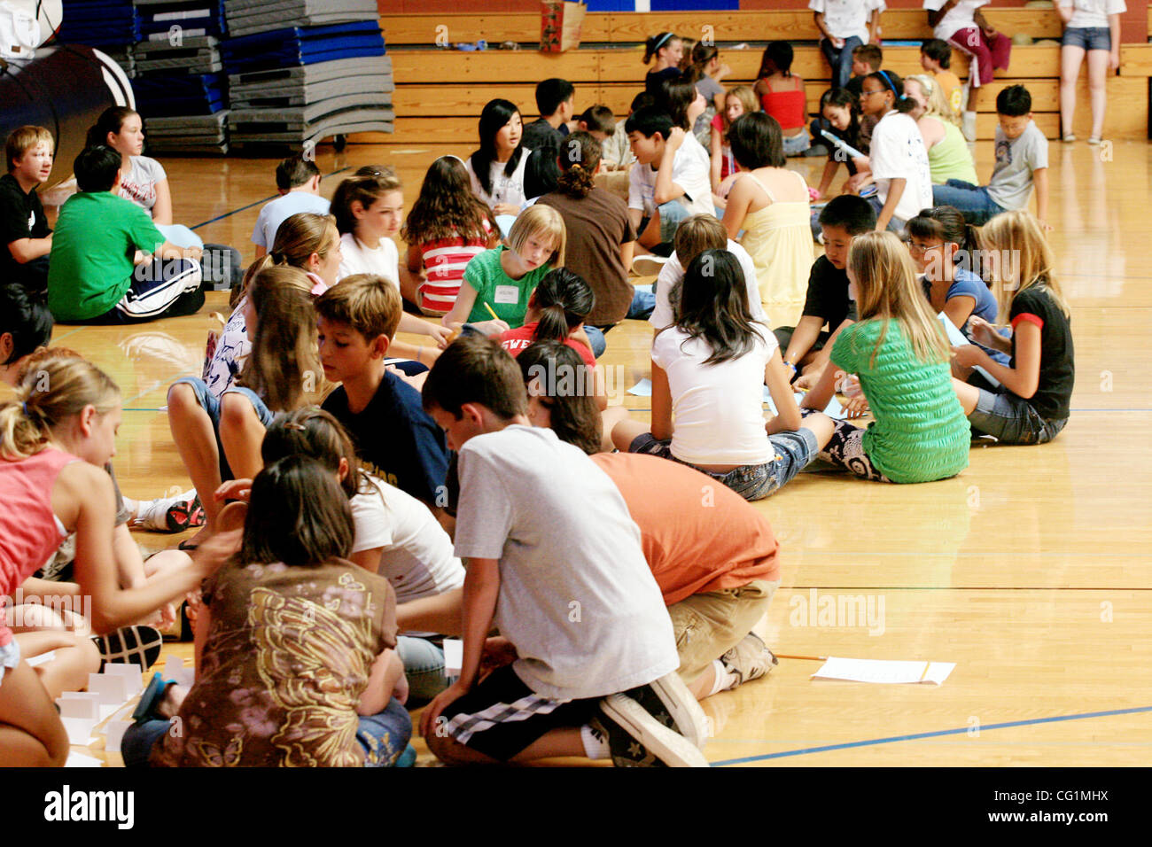 Hart Middle School 6th graders group up with 8th graders during an ...