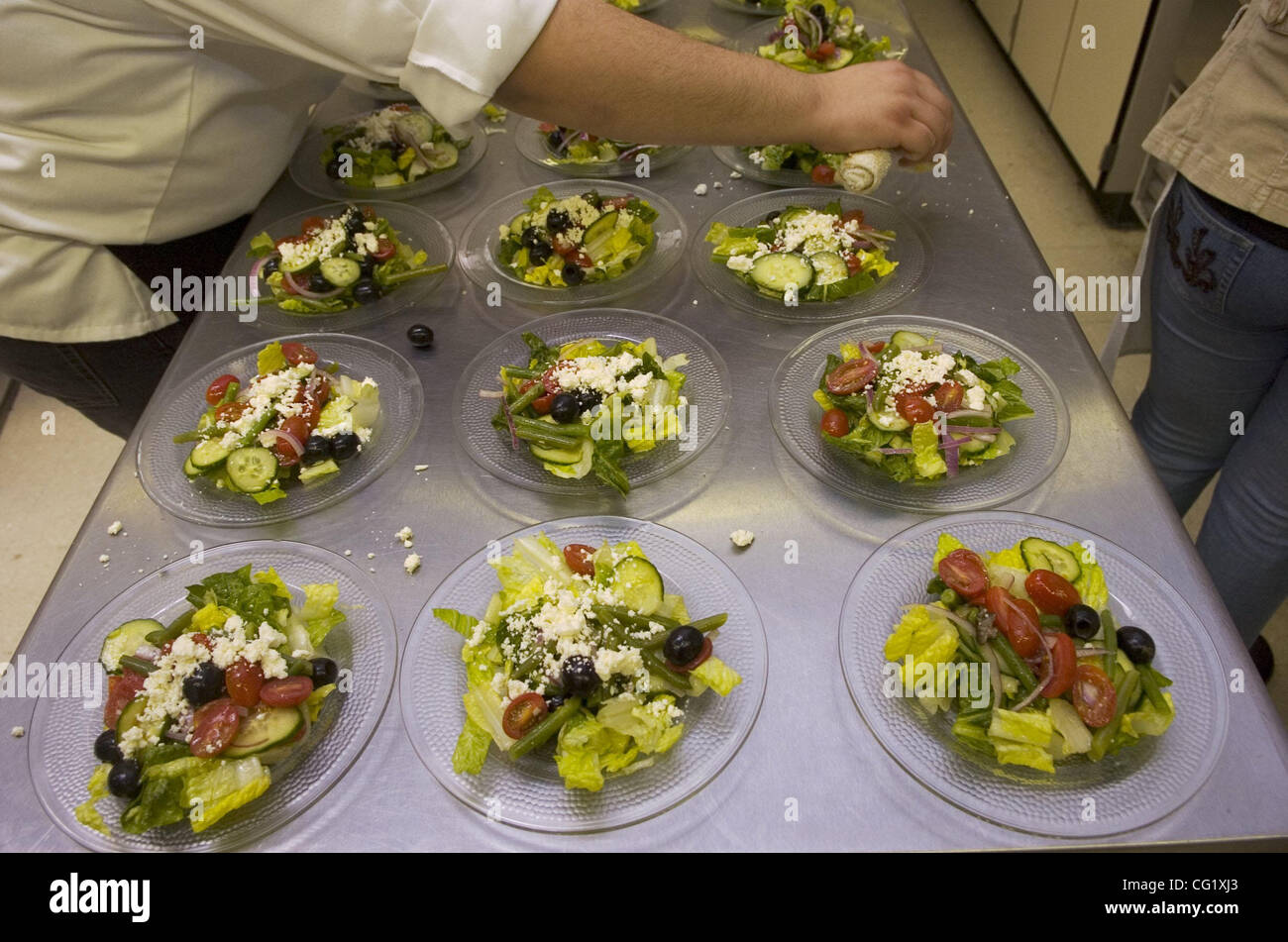 DETAIL - EG - Lunch salads are prepared for Florin High School students ...