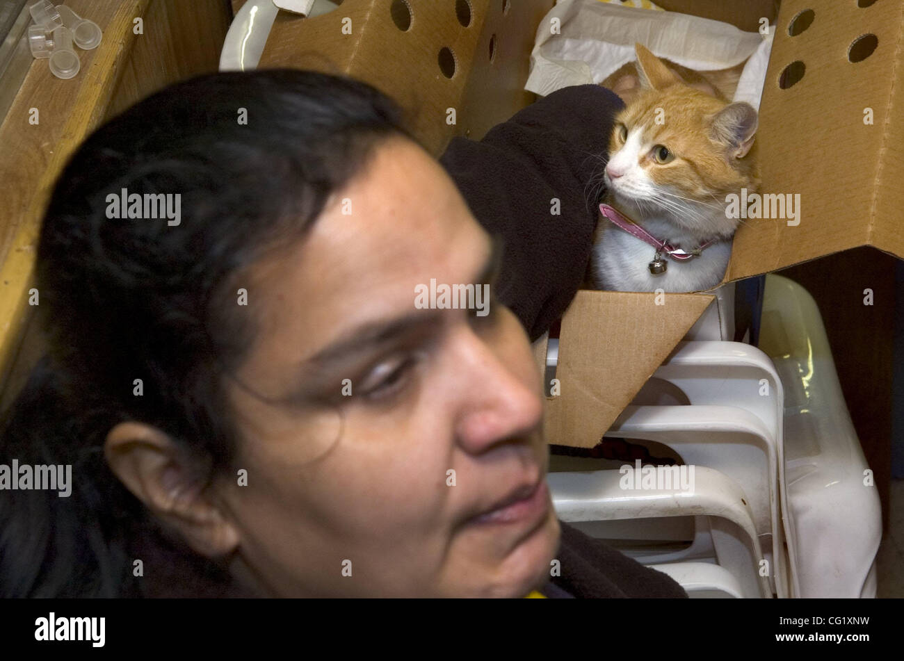 Sonia Velasquez holds Hannah, her cat, which she brought to the Mercer ...