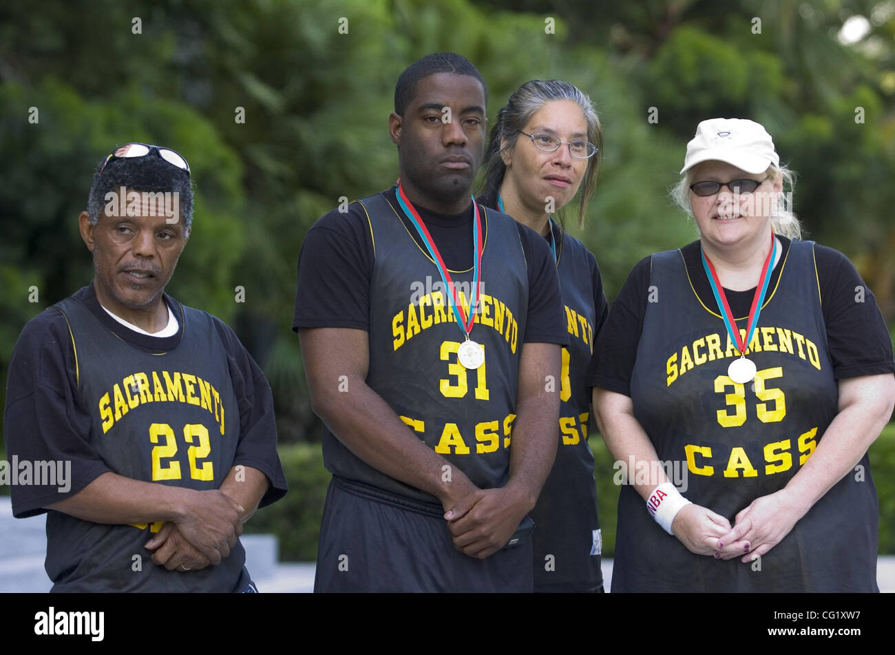 Special Olympic athletes l-r Tony Anderson (cq), Louis Weaver (cq ...
