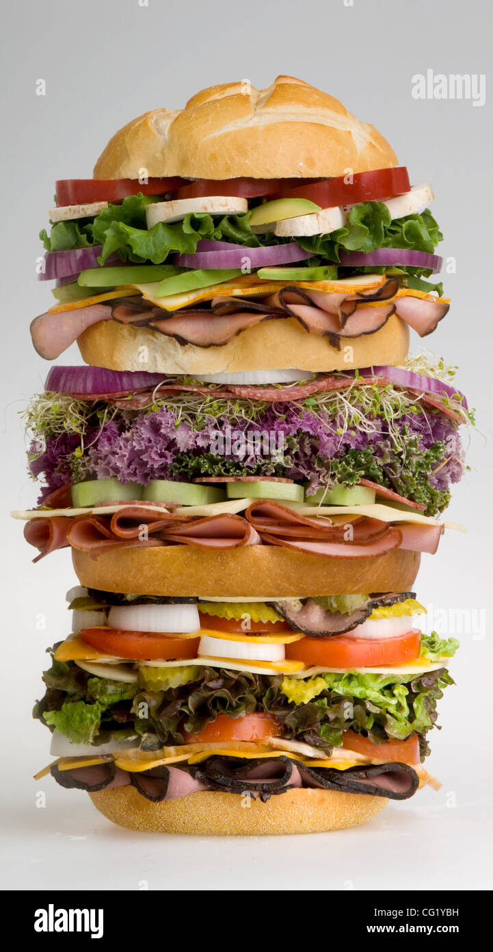 Giant sandwich photographed in the studio March 16, 2007. Photo ...