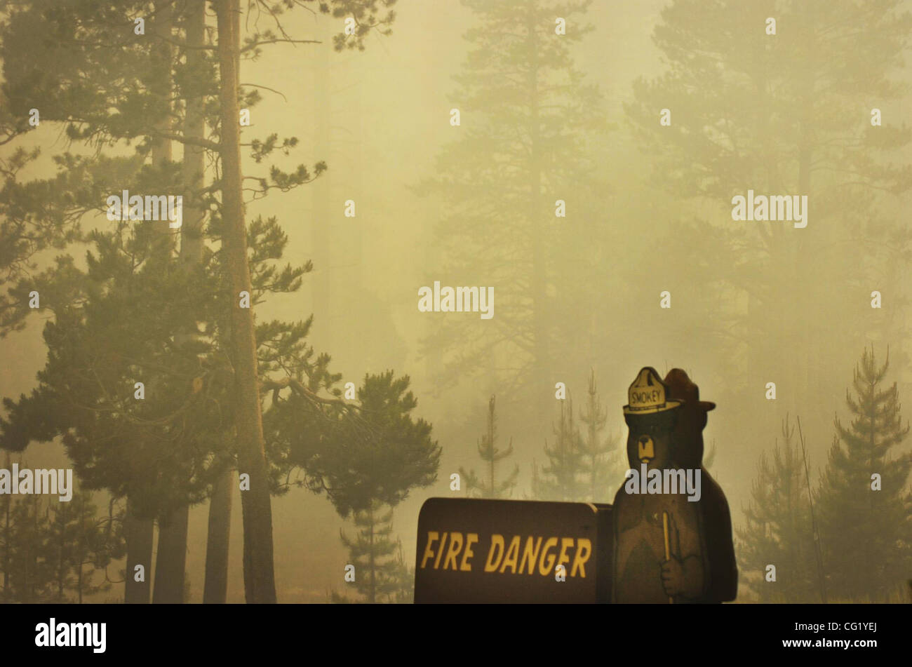 A Smokey the Bear sign warns of extreme fire danger along side Highway ...