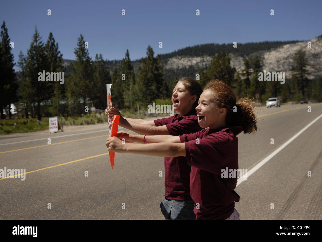 From left, Milan Apley, 12, and Heather Dominguez, 11, both friends ...