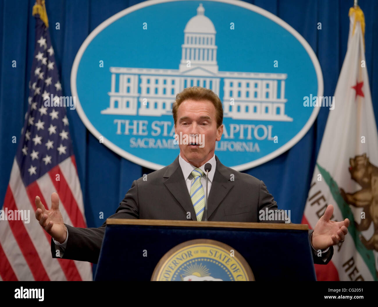 Governor Arnold Schwarzenegger holds a news conference at the State ...