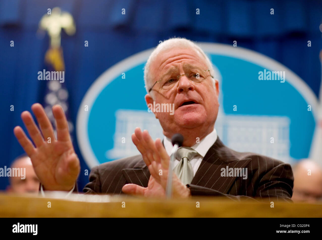 Senate Pro Tem, Don Perata, holds up a talks, Thursday Feb. 21, 2007 ...