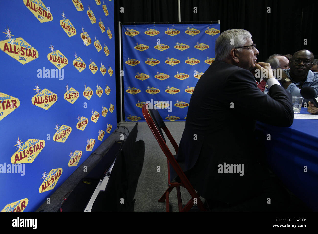 NBA commissioner David Stern talks with reporters at the Thomas Mack ...