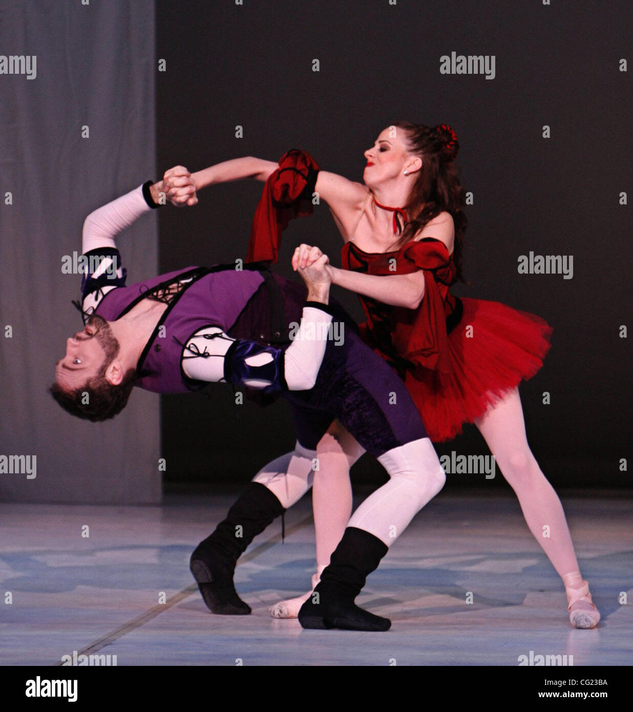 Jack Hansen , left in the role of Petrucio, battles with Kirsten Bloom ...