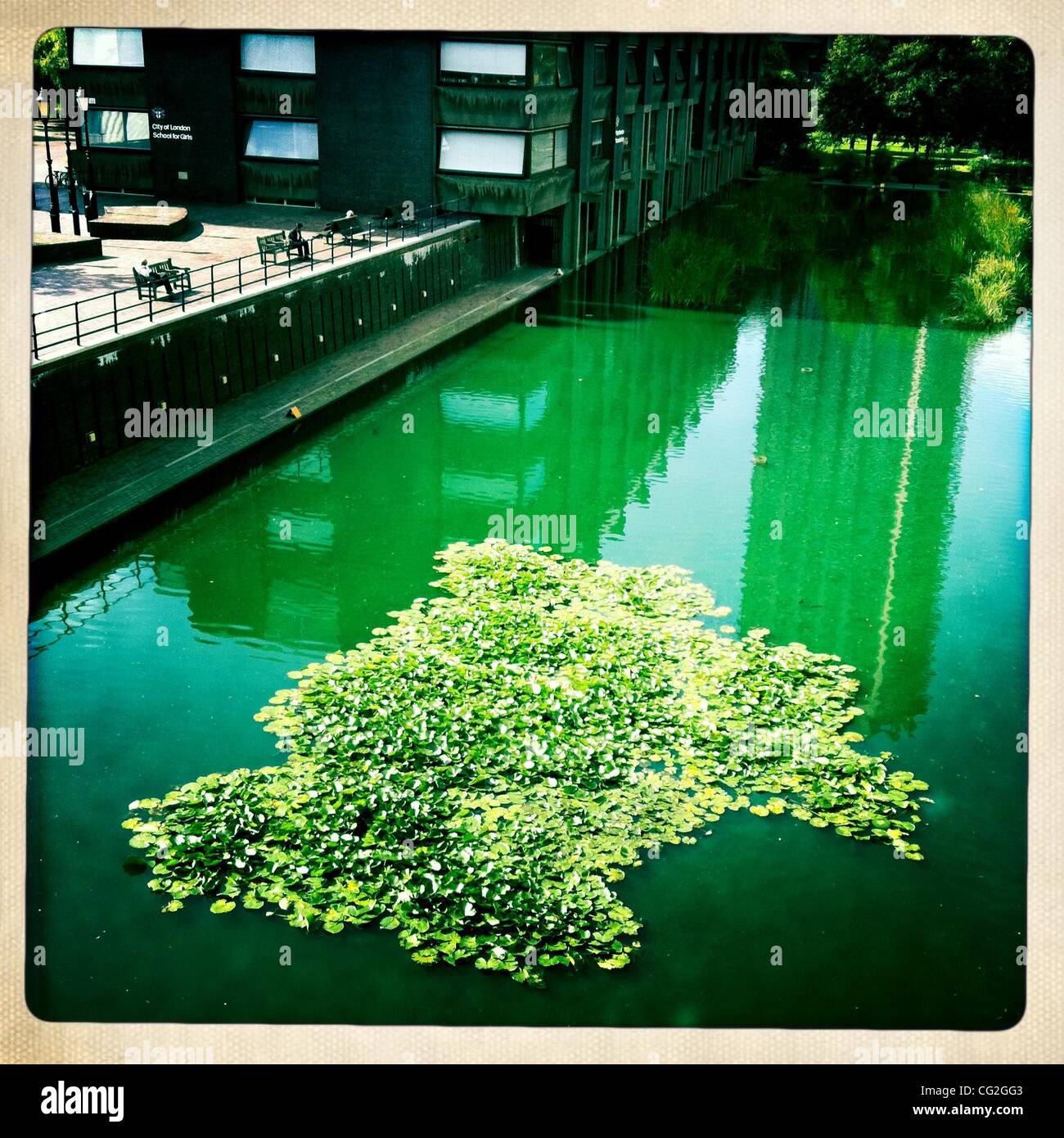 A courtyard inside Barbican Center, London, UK Stock Photo - Alamy