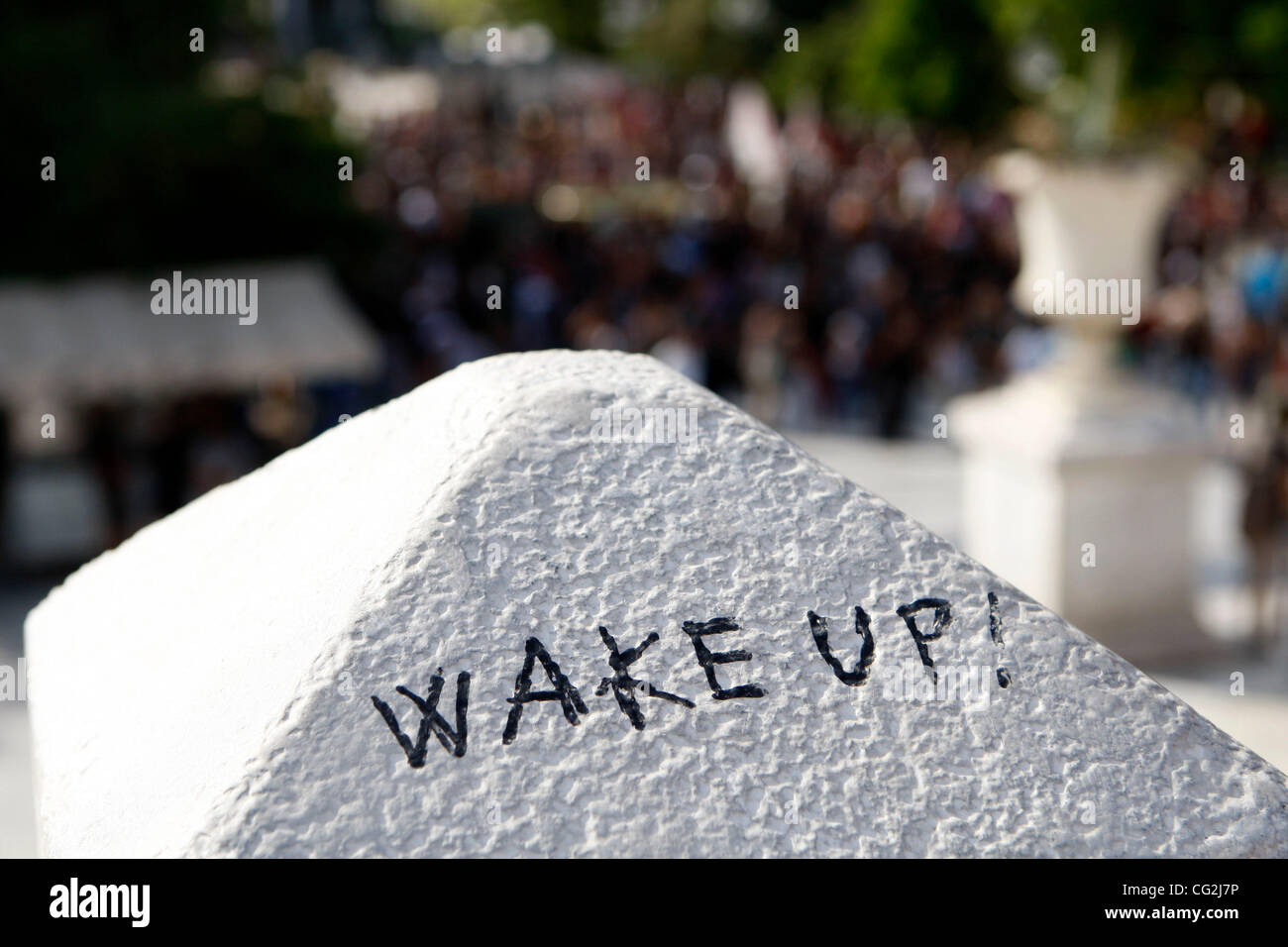 Sept. 22, 2011 - Athens, Greece - Slogan on the wall. Students from ...