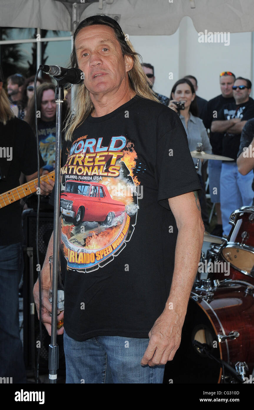 Nicko McBrain of Iron Maiden performs outside his restaurant 'Rock and ...