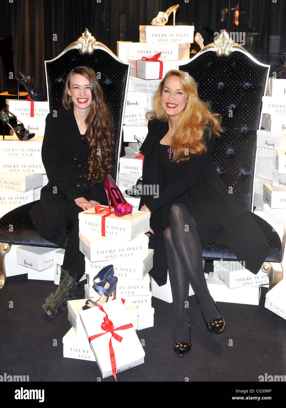 Jerry Hall and Lizzy Jagger open the Harrods Winter sale at Harrods ...