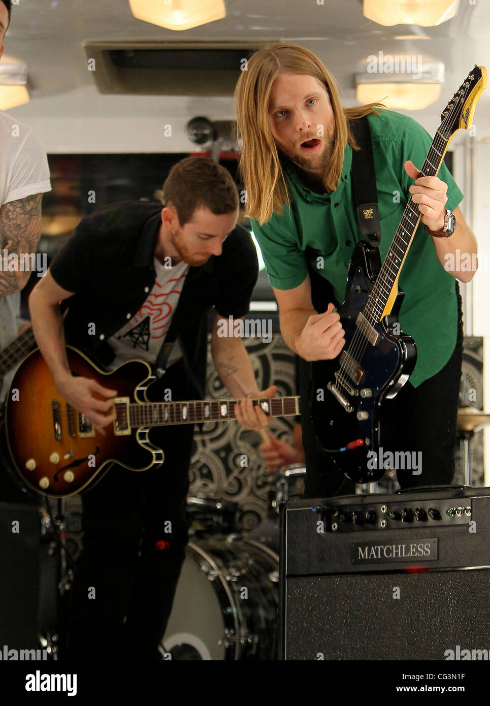Jesse Carmichael and James Levine (right) shooting scenes for Maroon 5’s upcoming music video ...