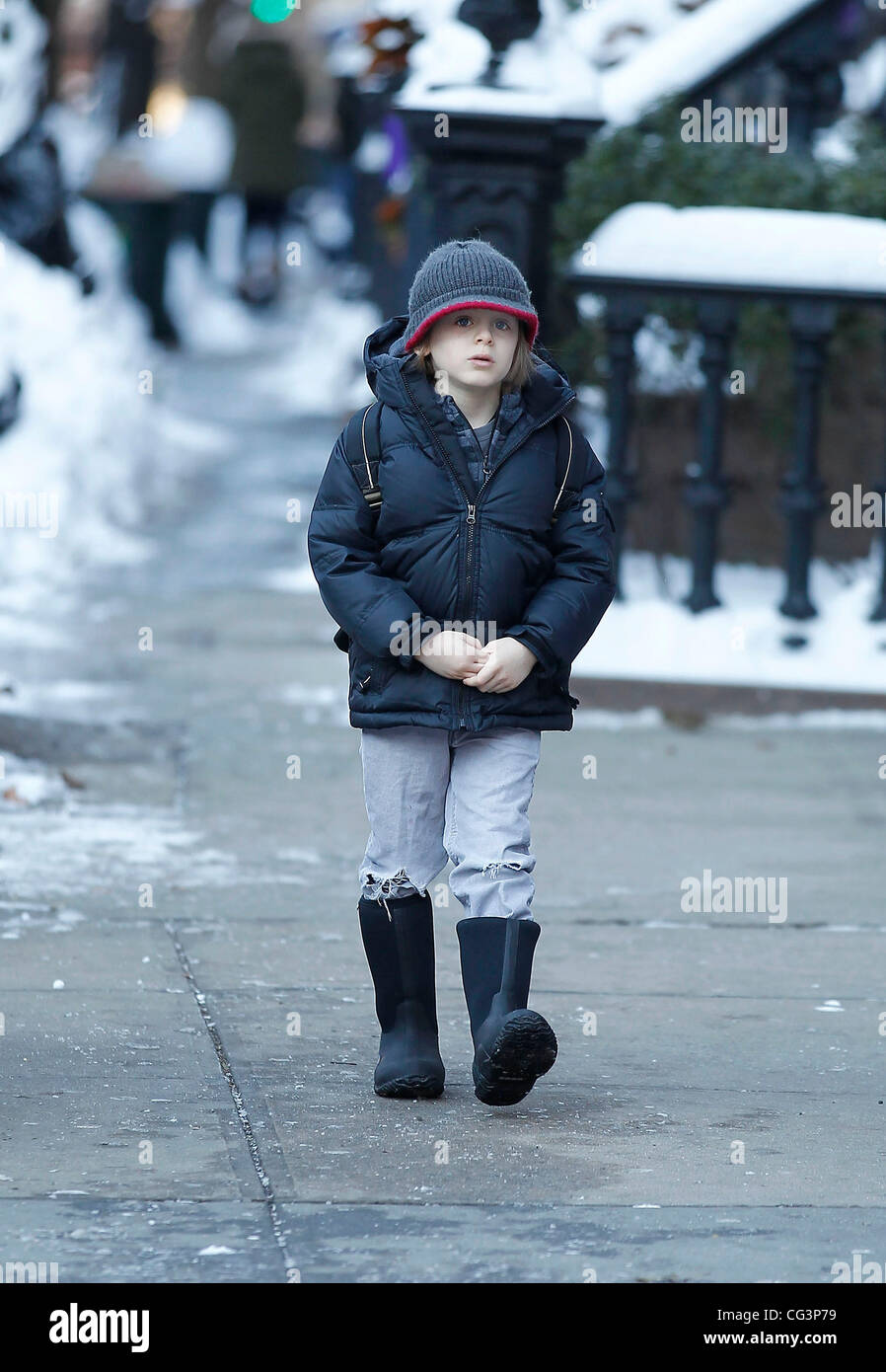 James Wilke Broderick walking to school with his dad New York City, USA ...
