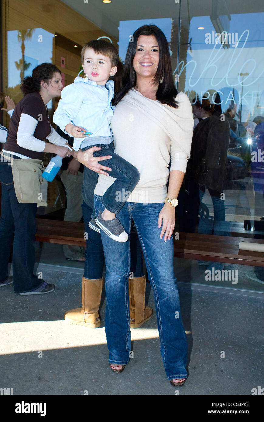 Valisha Savage and her son at the opening of the new Sprinkles Cupcakes ...