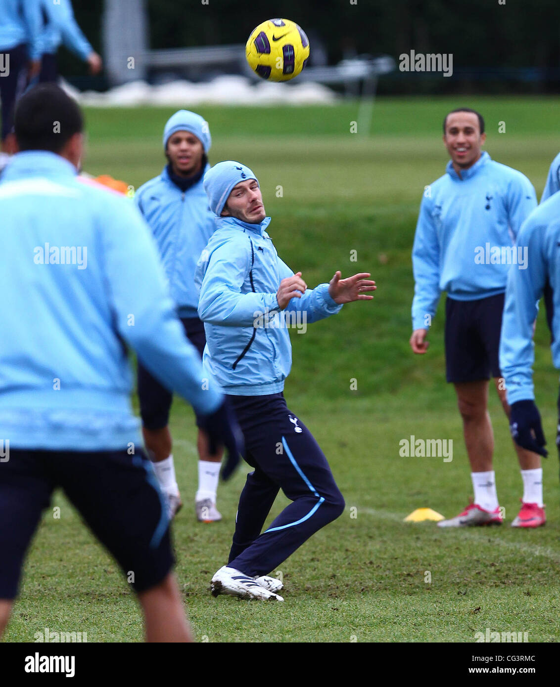 David Beckham trains with the Tottenham Hotspur football team at their ...