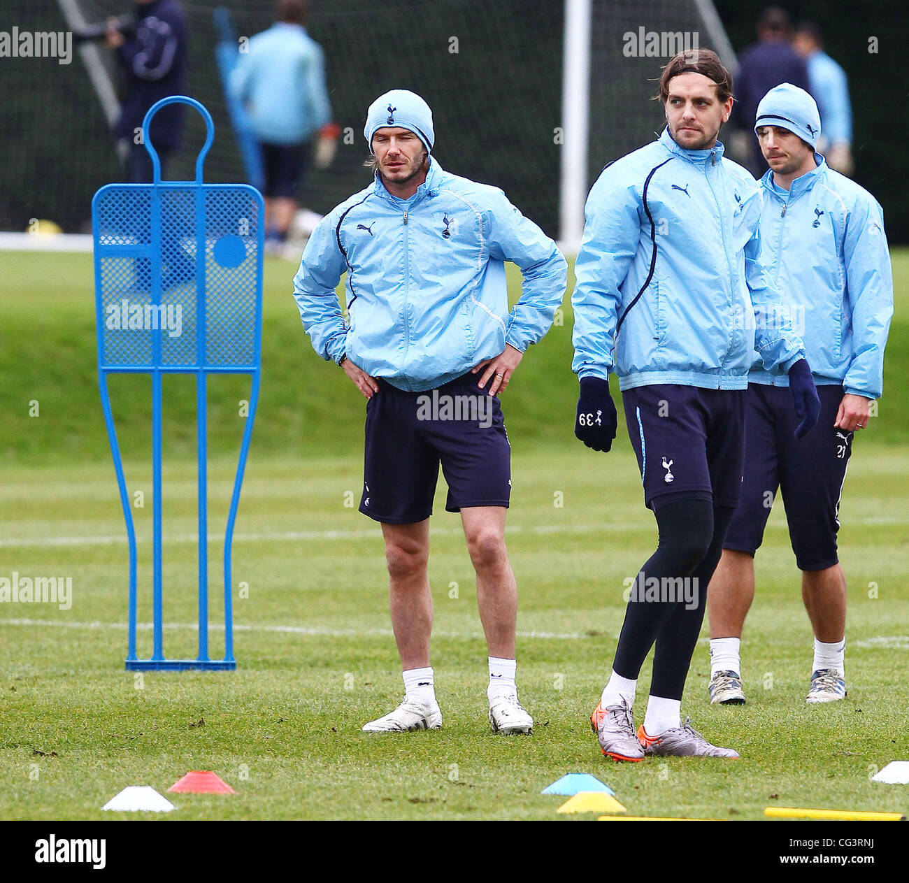 David Beckham and Jonathan Woodgate train with the Tottenham Hotspur ...