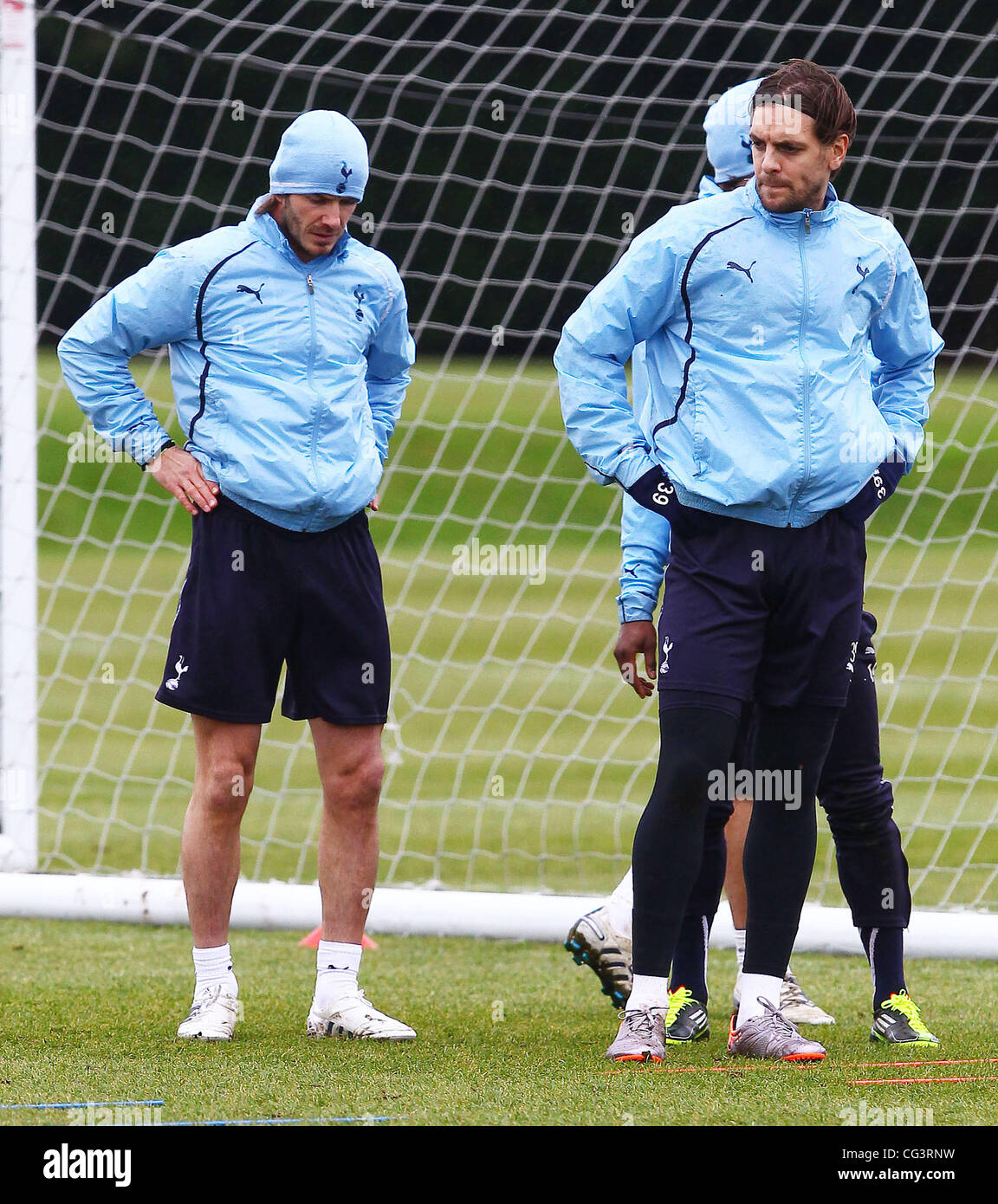 David Beckham and Jonathan Woodgate train with the Tottenham Hotspur ...