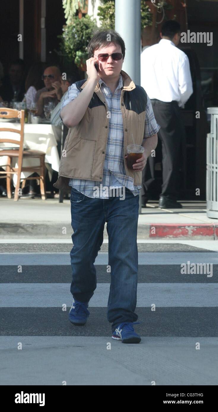 Clark Duke drinking an iced drink while out and about in Beverly Hills ...