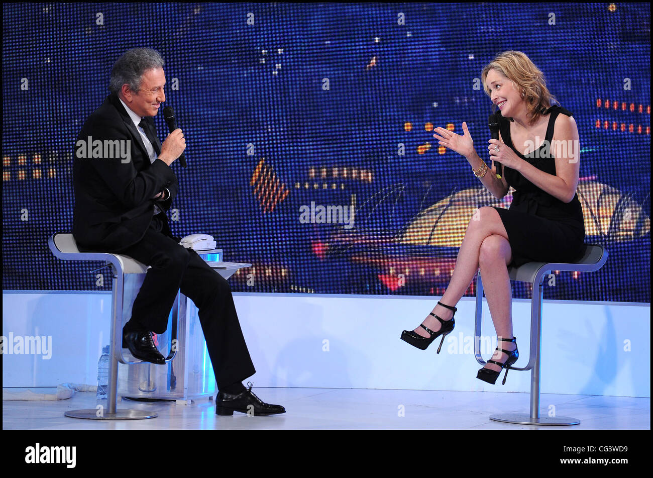 Sharon Stone appears on 'Champs Elysees' TV talk show Paris, France ...